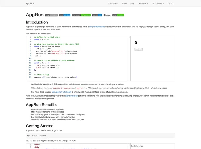 Apprun by Yysun - A undefined Template | Built At Lightspeed