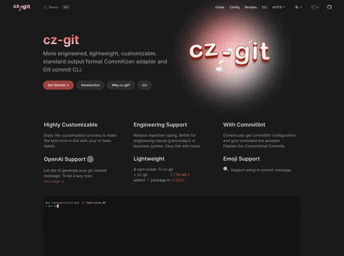 Cz Git by Zhengqbbb - A Vitepress Template | Built At Lightspeed