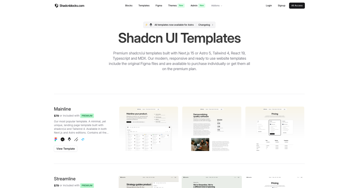 Shadcn UI Templates - Shadcnblocks.com