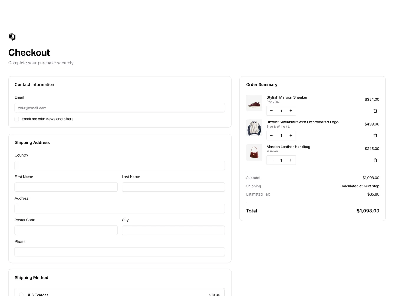 Checkout 2 - Shadcn Checkout Block - Shadcnblocks.com